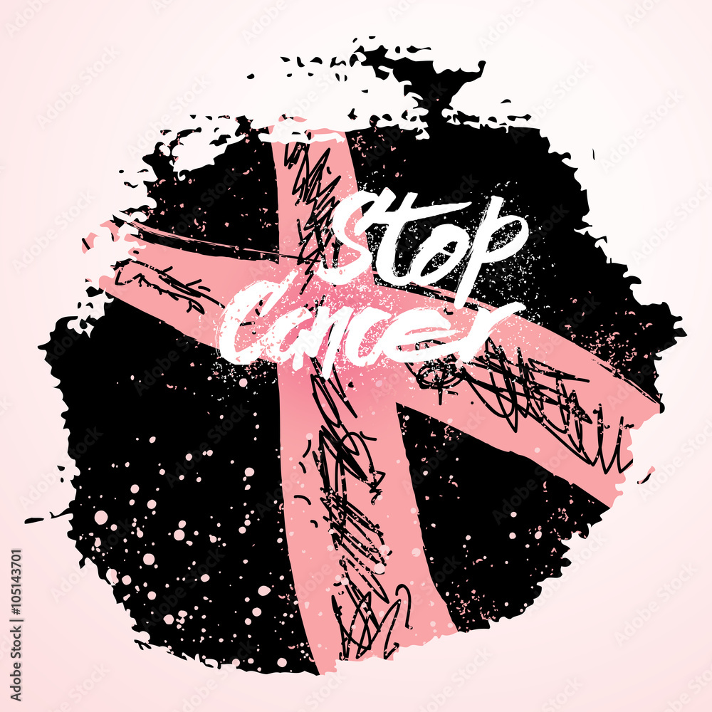 Symbols of breast cancer awareness. Pink ribbon in brush strokes ...