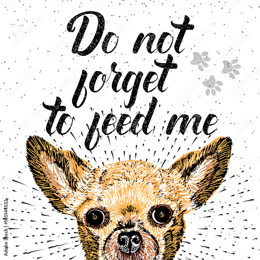 Do not forget to feed me, sign with cute smiling dog. Vector ...
