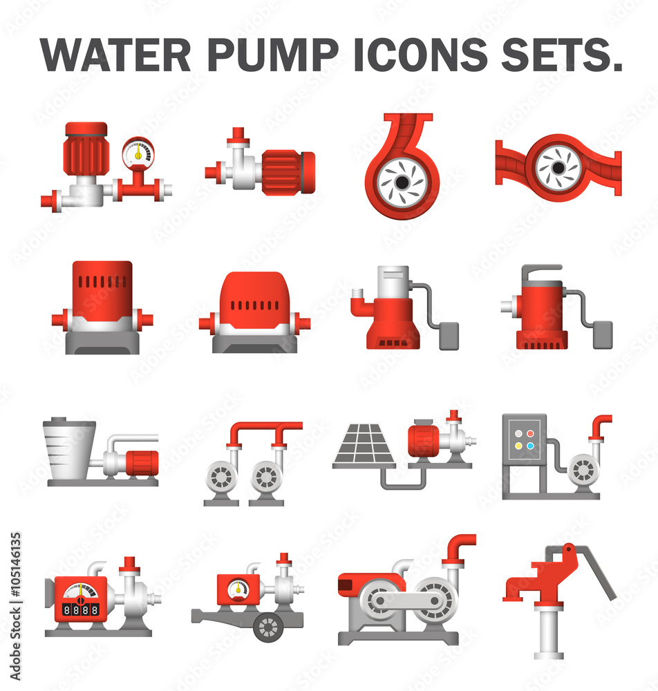 Water pump station icon. Consist of centrifugal, submersible and well ...