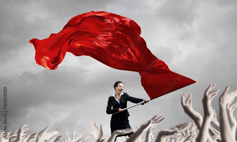 Woman waving red flag Stock Photo | Adobe Stock