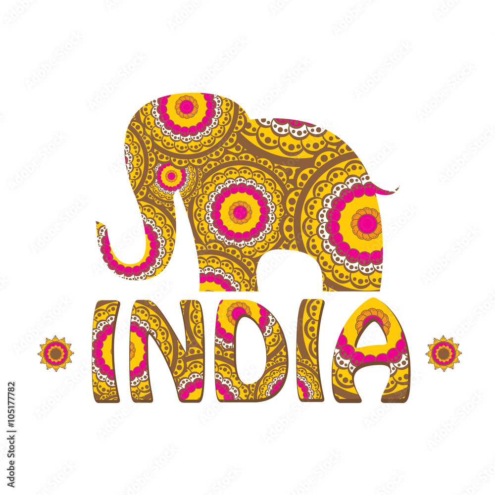vector indian elephant with color pattern. Stock Vector | Adobe Stock