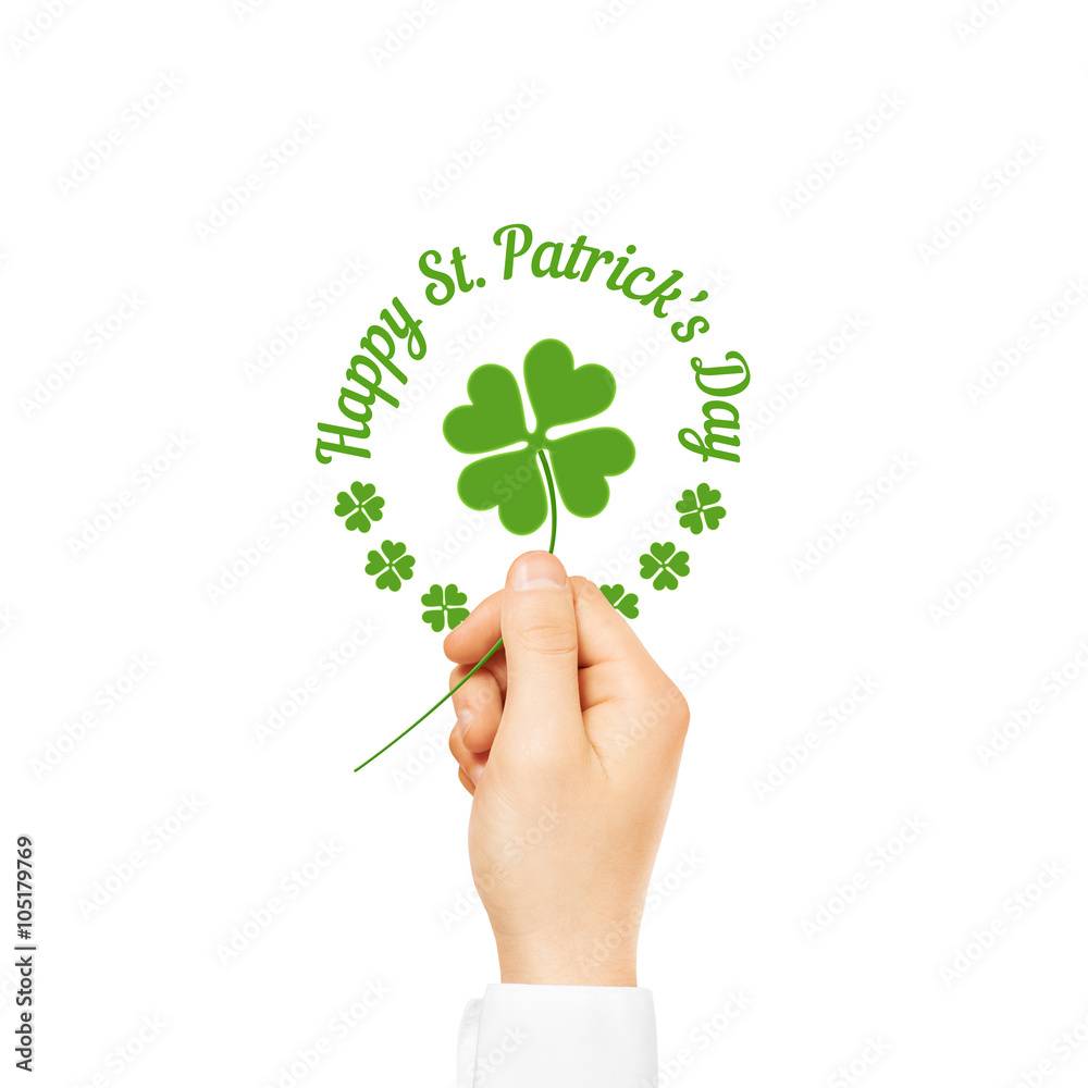 Saint Patrick's Day celebration greeting art. Hand holding green lucky ...