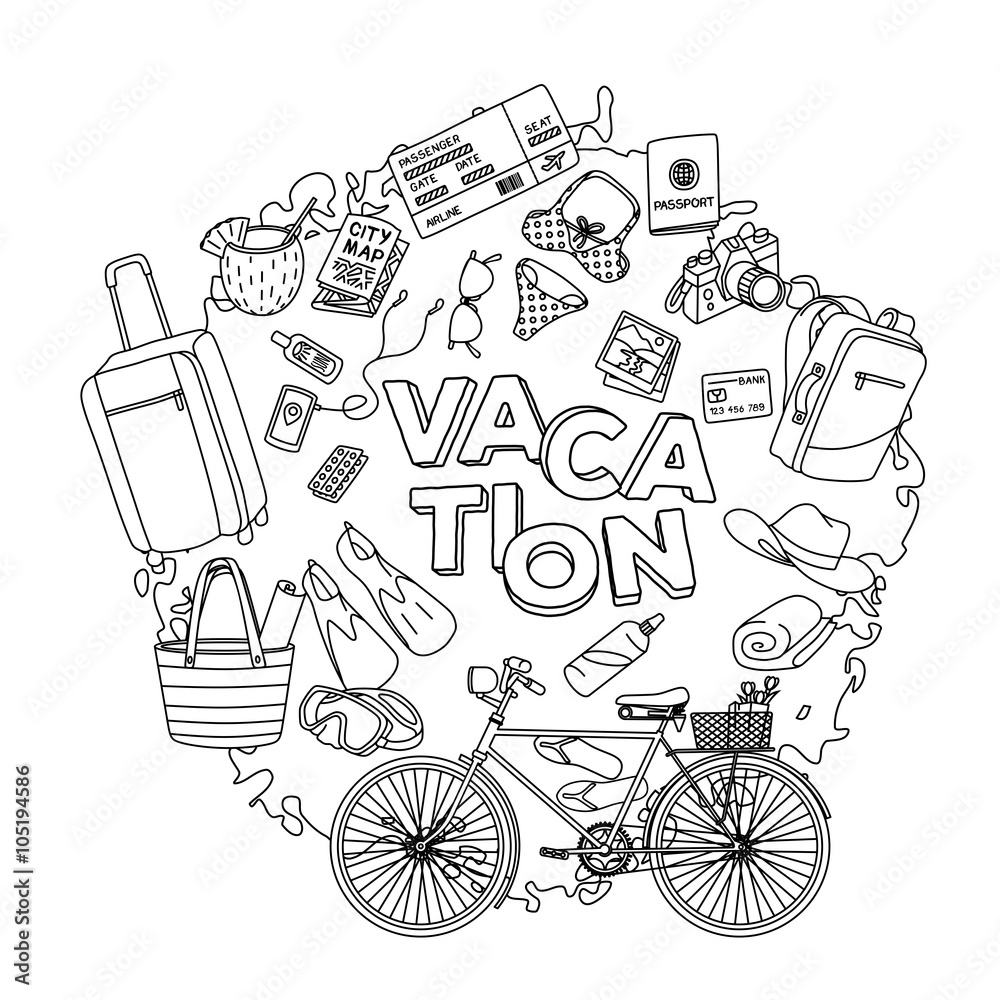 Hand Drawn Vacation Doodle Stock Vector | Adobe Stock