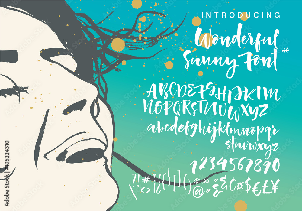 Sunny Script. Vector alphabet. Hand drawn letters, numbers, signs ...