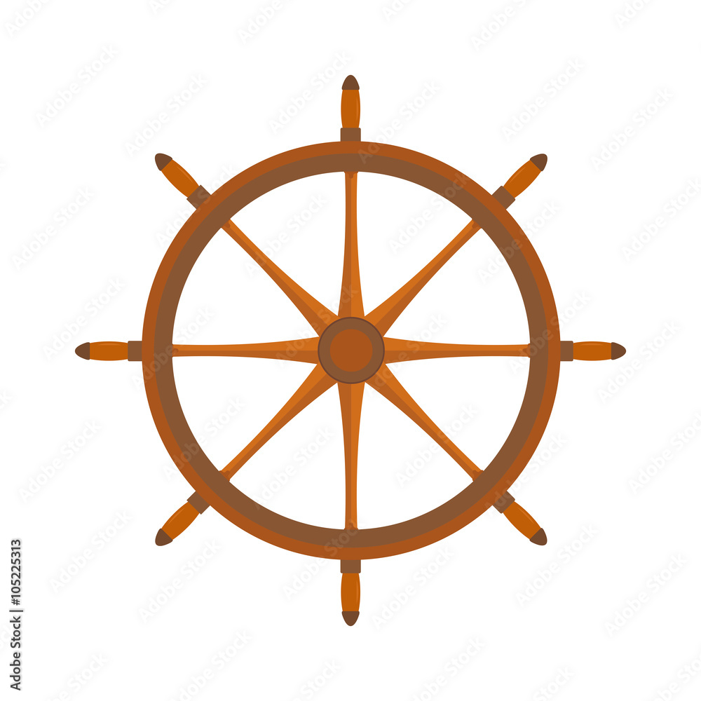 Yacht or sheep wheel rudder flat style vector illustration isolated on ...
