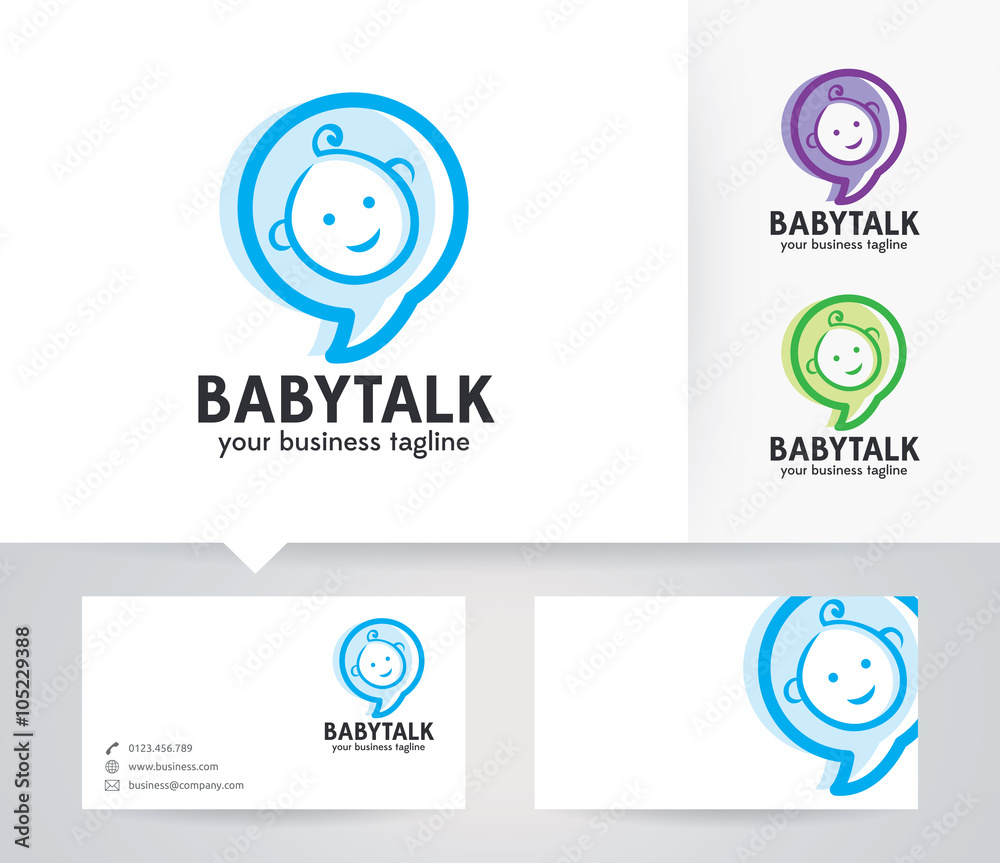 Baby Talk vector logo with alternative colors and business card ...