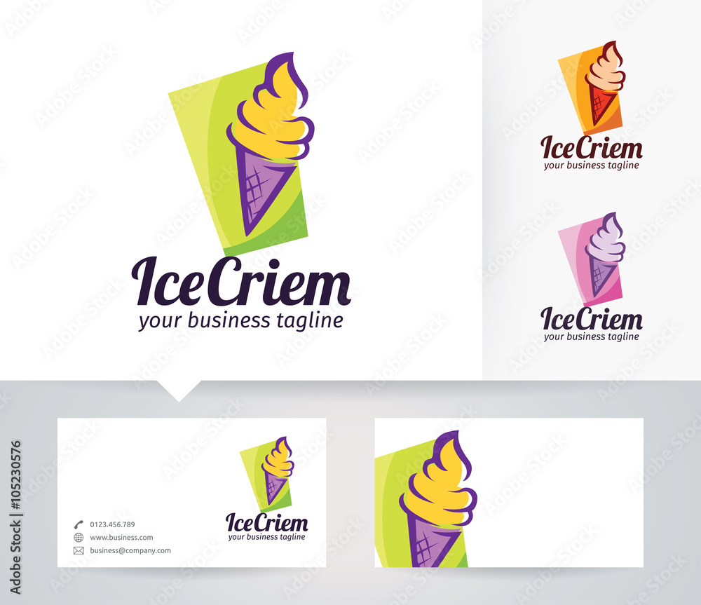 Ice Cream vector logo with alternative colors and business card ...