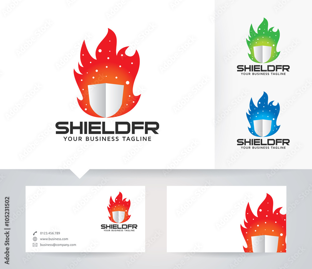 Shield Fire vector logo with alternative colors and business card ...