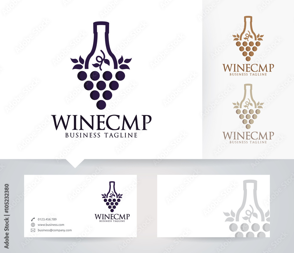 Wine Company vector logo with alternative colors and business card ...