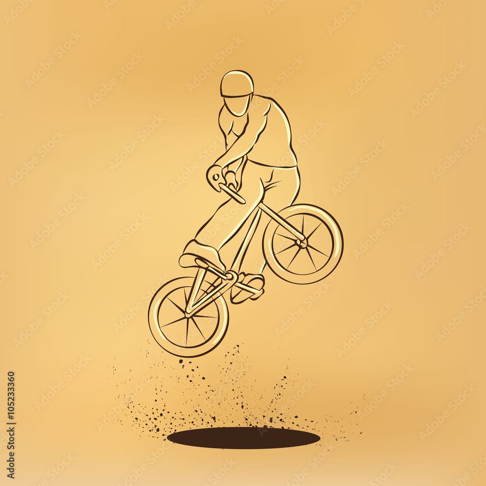 Trick on the BMX bike. Vector retro drawing illustration. Stock Vector ...