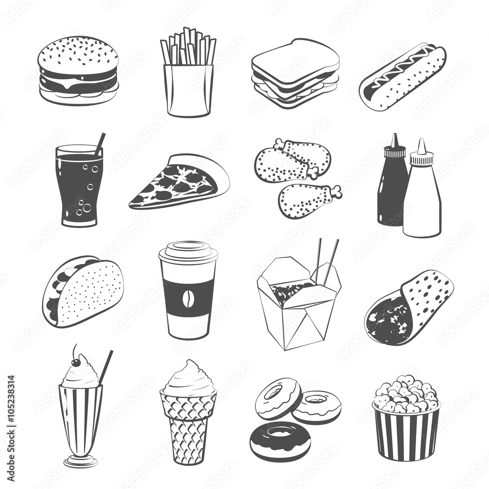 Hamburger And Hotdog Clipart Black And White