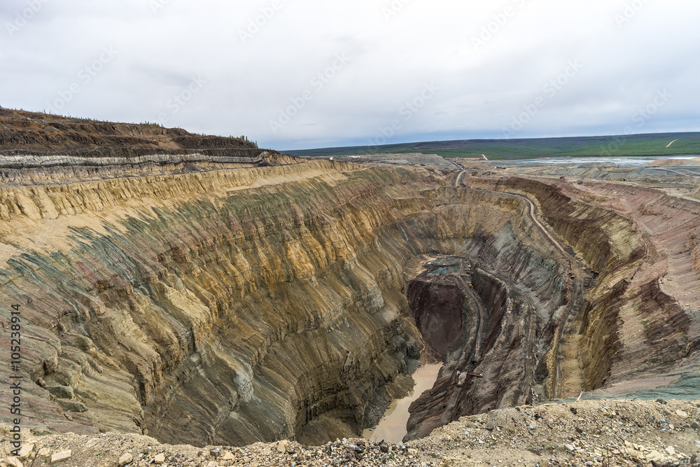 Diamond mining pit in the town of Aykhal, Yakutia, Russia. ALROSA ...