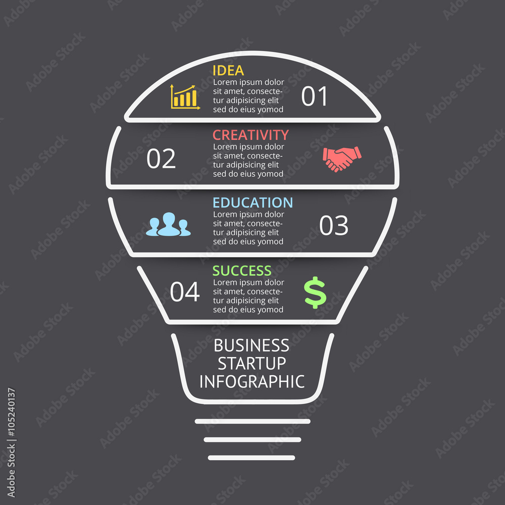Vector light bulb linear infographic. Template for lines diagram, graph ...