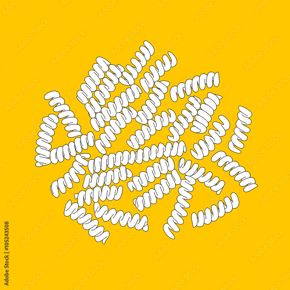 Fusilli pasta on the yellow background. Hand drawn cooking illustration ...