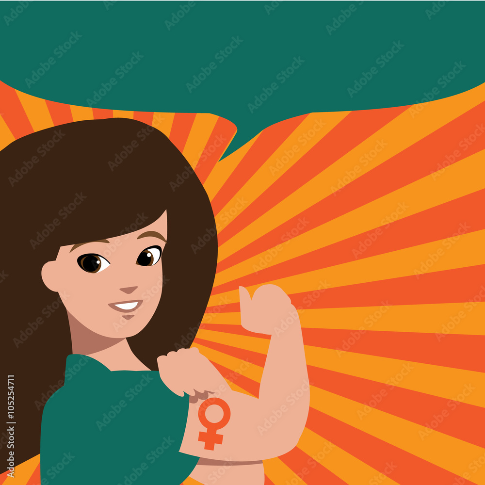 Cartoon woman with can do attitude rolls up her sleeve to reveal tattoo ...