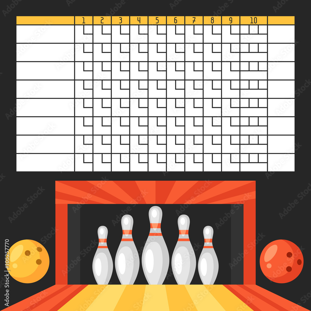 Bowling score sheet. Blank template scoreboard with game objects Stock ...