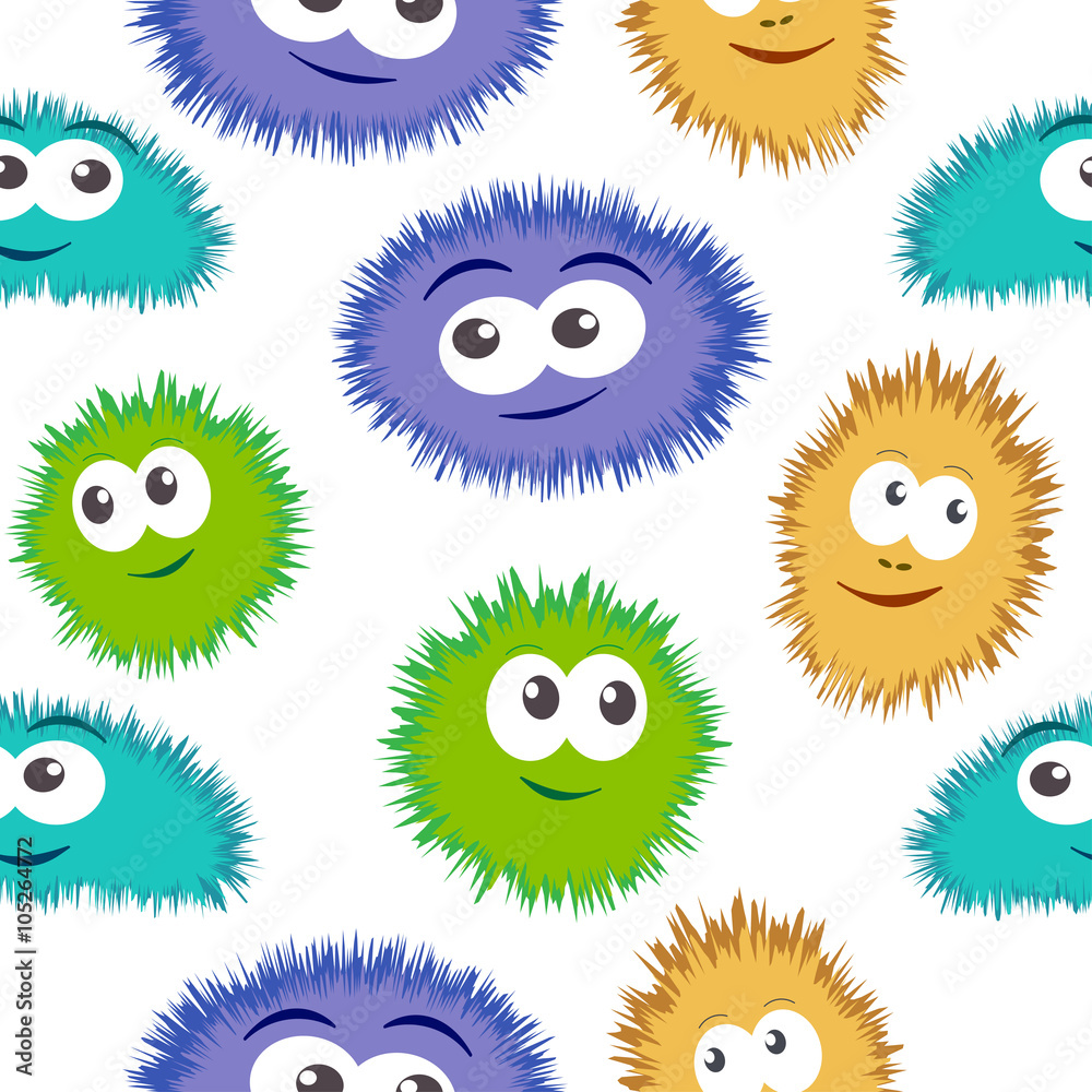 Seamless pattern bacteria with colorful monster face. Vector background ...