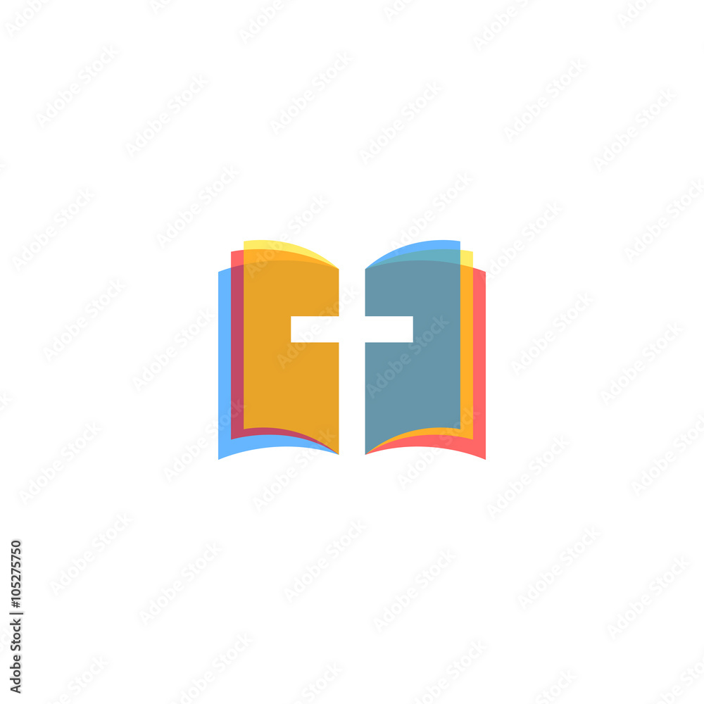 Holy Bible icon colorful pages, religion logo church, gospel symbol ...