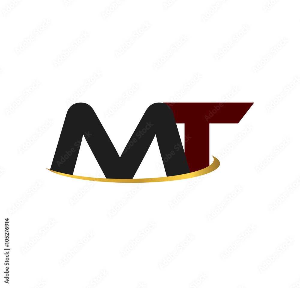 MT alphabet in grey and red with golden curve Stock Vector | Adobe Stock