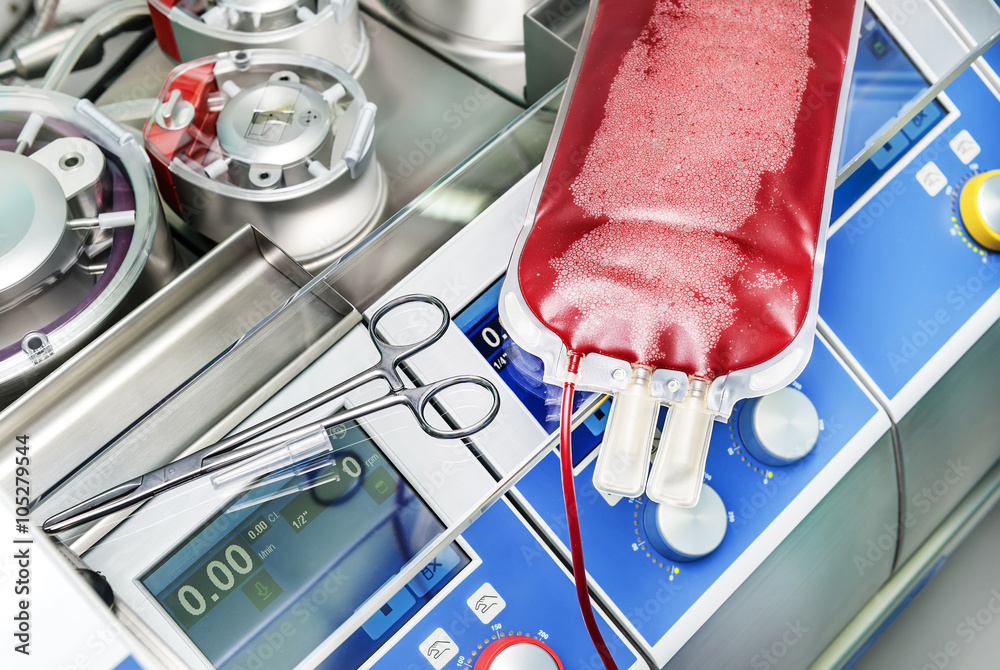 Blood transfusion bag on a heart lung machine Stock Photo | Adobe Stock