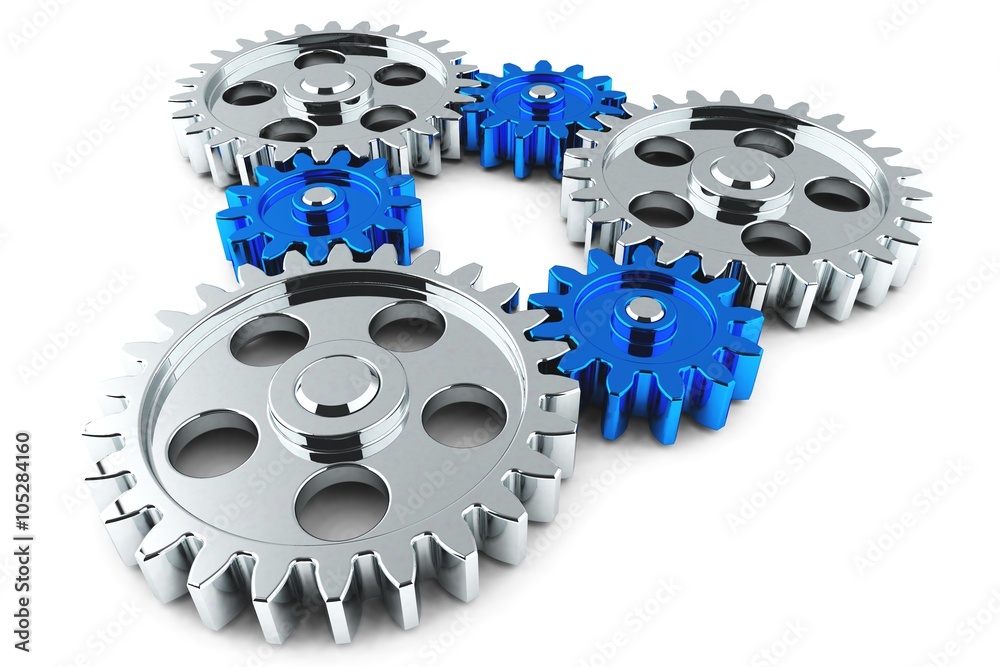 Zahnradgetriebe silber blau - Teamwork Stock-Illustration | Adobe Stock