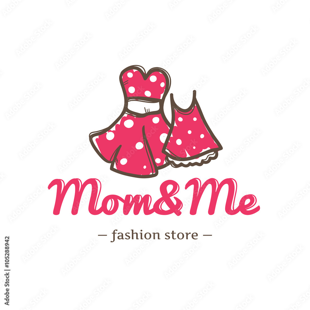 Vector retro style two dresses for mother and daughter logo. Fashion ...