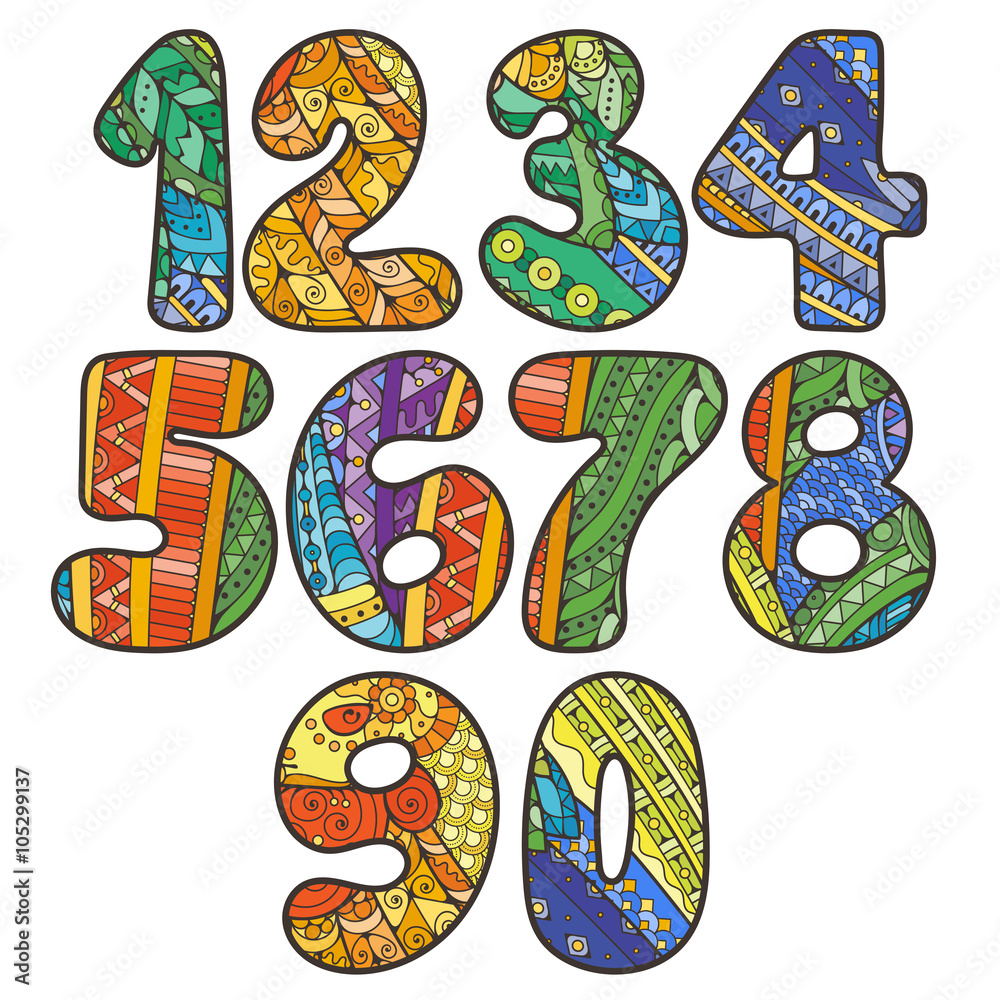 Zentangle numbers set. Collection of doodle numbers with zentangle ...