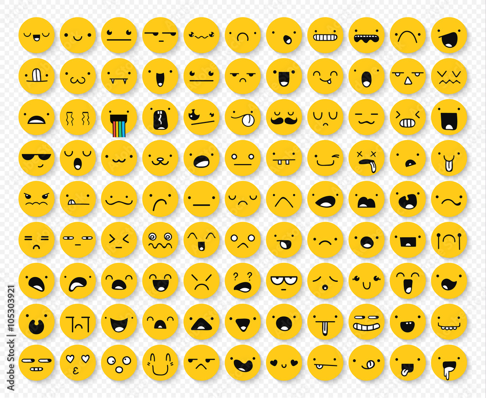 Great set of 99 yellow emotions insulated with transparent shadow ...