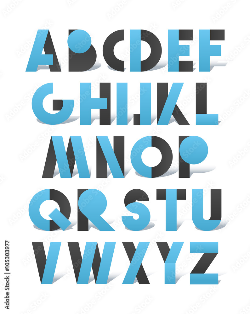 Retro font in blue and grey. Blue alphabet with shadow. Letters for ...