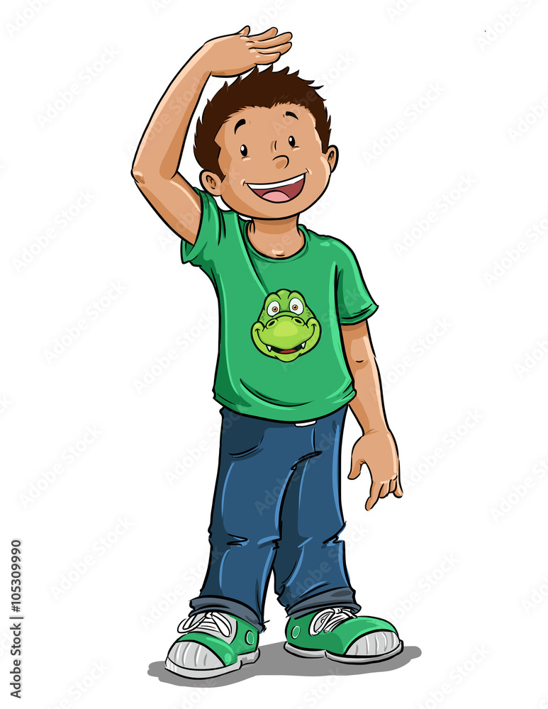 Ilustración de niño midiendo su crecimiento Stock イラスト | Adobe Stock