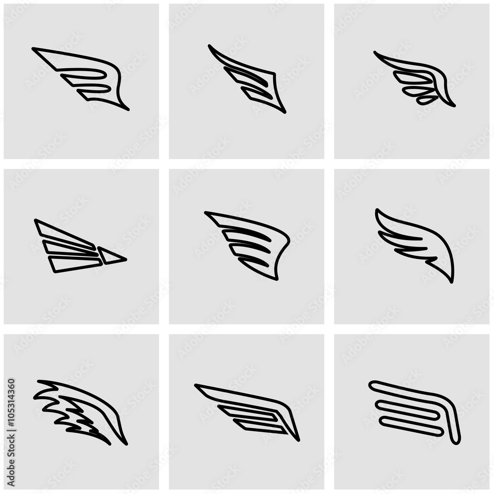 Vector line wing icon set. Wing Icon Object, Wing Icon Picture, Wing ...