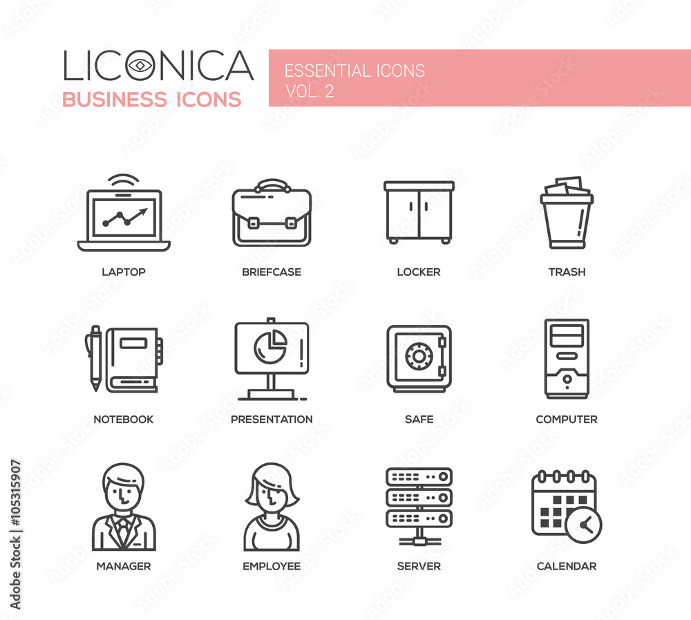 Set of modern office flat design icons and pictograms Stock Vector ...