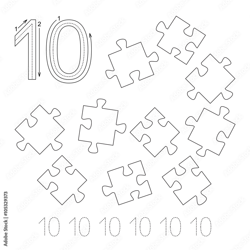 Tracing worksheet for figure Ten Stock Vector | Adobe Stock