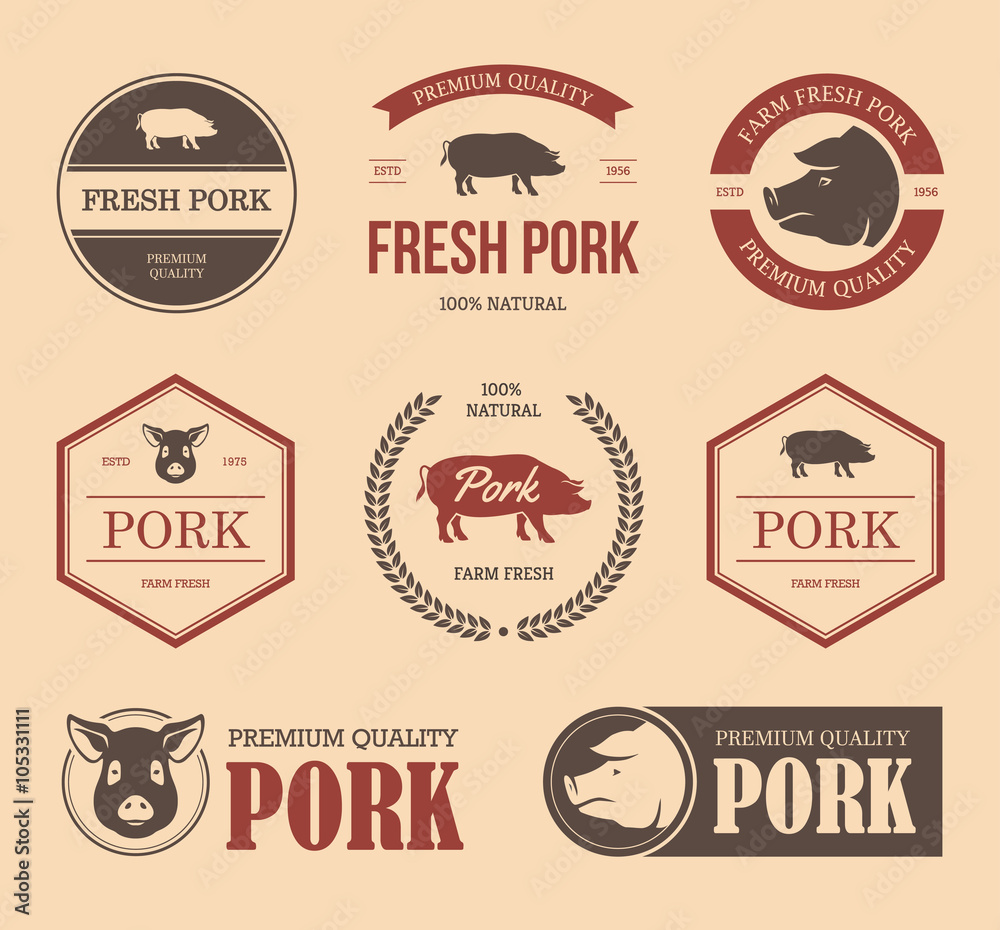 Colorful Pork Labels Stock Vector | Adobe Stock