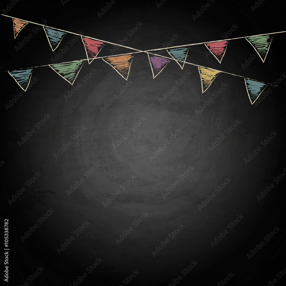 Chalkboard background with drawing bunting flags Stock Vector | Adobe Stock