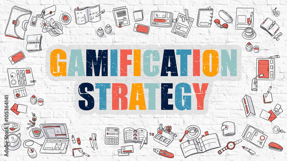 Gamification Strategy. Multicolor Inscription on White Brick Wall with ...