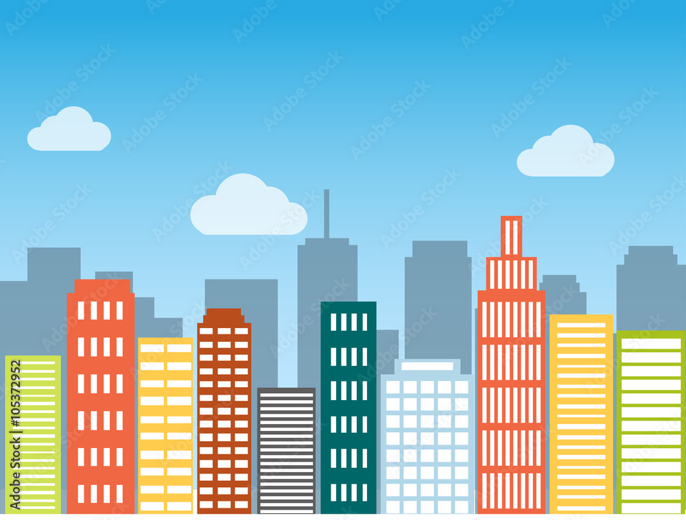 Minimal flat design modern vector illustration. Set of urban landscape ...