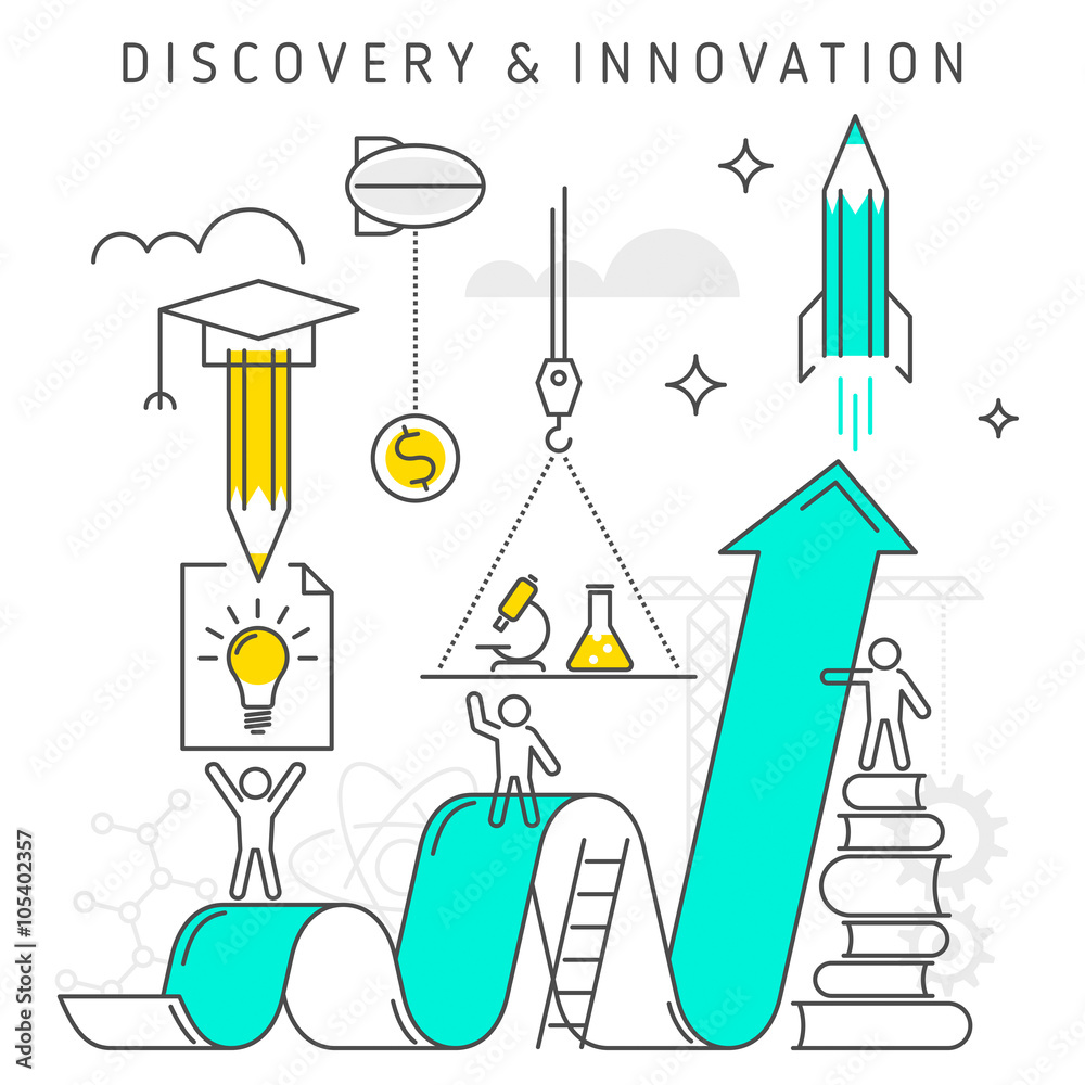 Vector flat line innovation concept illustration depict process of ...
