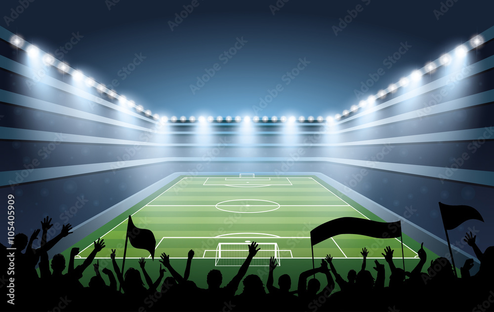 Excited crowd of people at a soccer stadium. Stock Vector | Adobe Stock