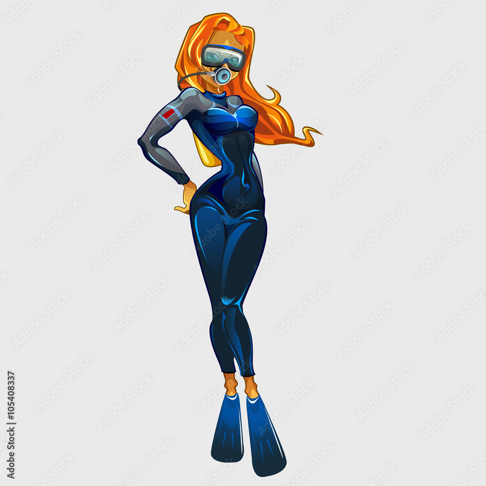 Girl in the outfit of diver, model character Stock Vector | Adobe Stock