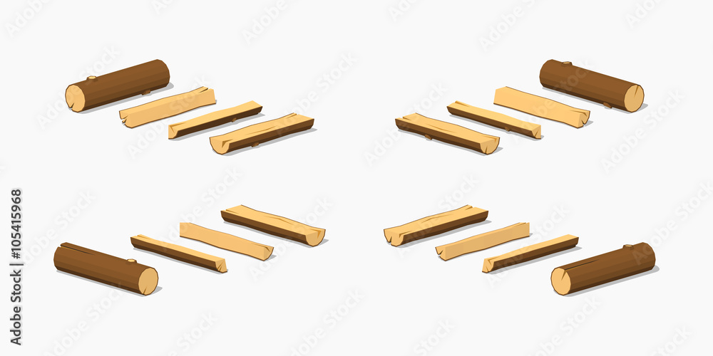 Vecteur Stock Low poly small logs. 3D lowpoly isometric vector ...