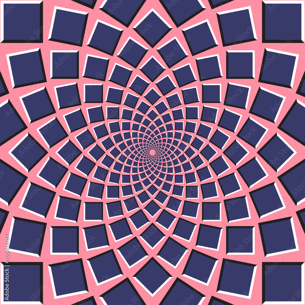 Optical illusion background. Blue squares are moving from the center on ...