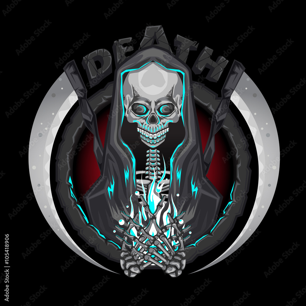 Death Skeleton Grim Reaper Characters With Scythe Emblem Logo Holding ...
