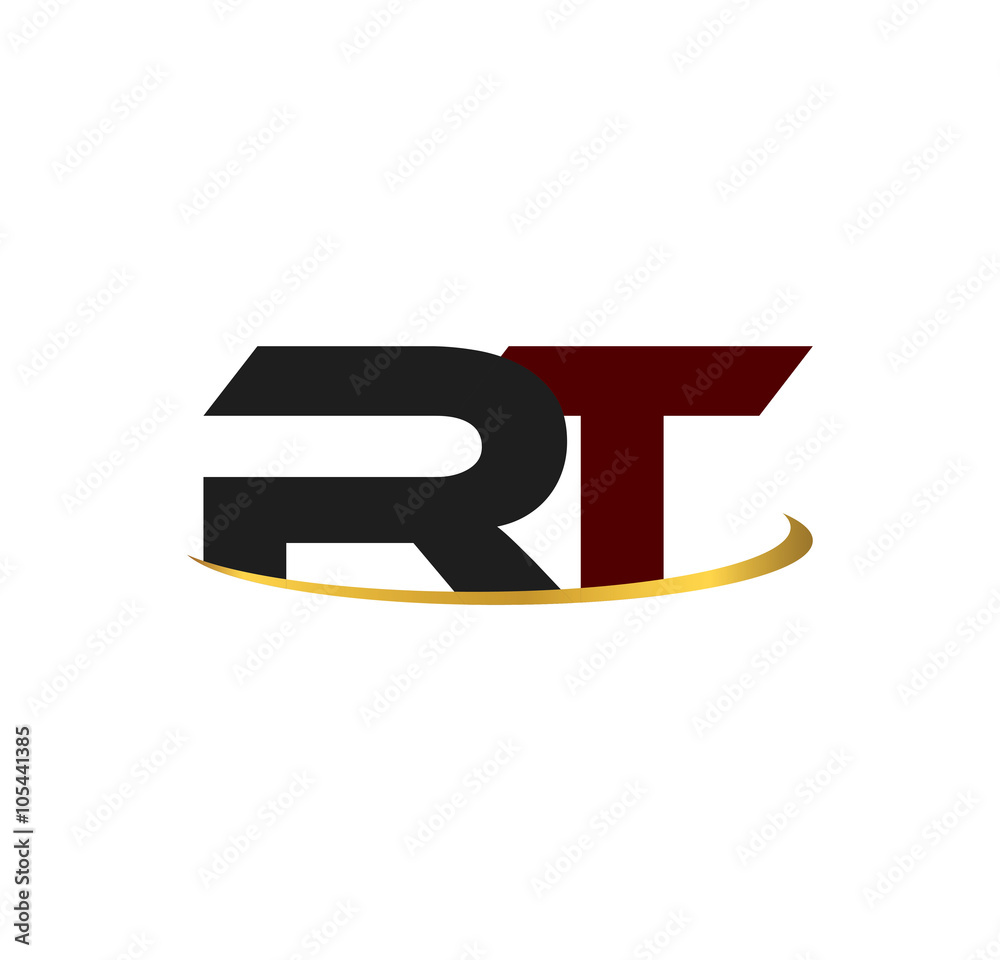 RT alphabet in grey and red with golden curve Stock Vector | Adobe Stock