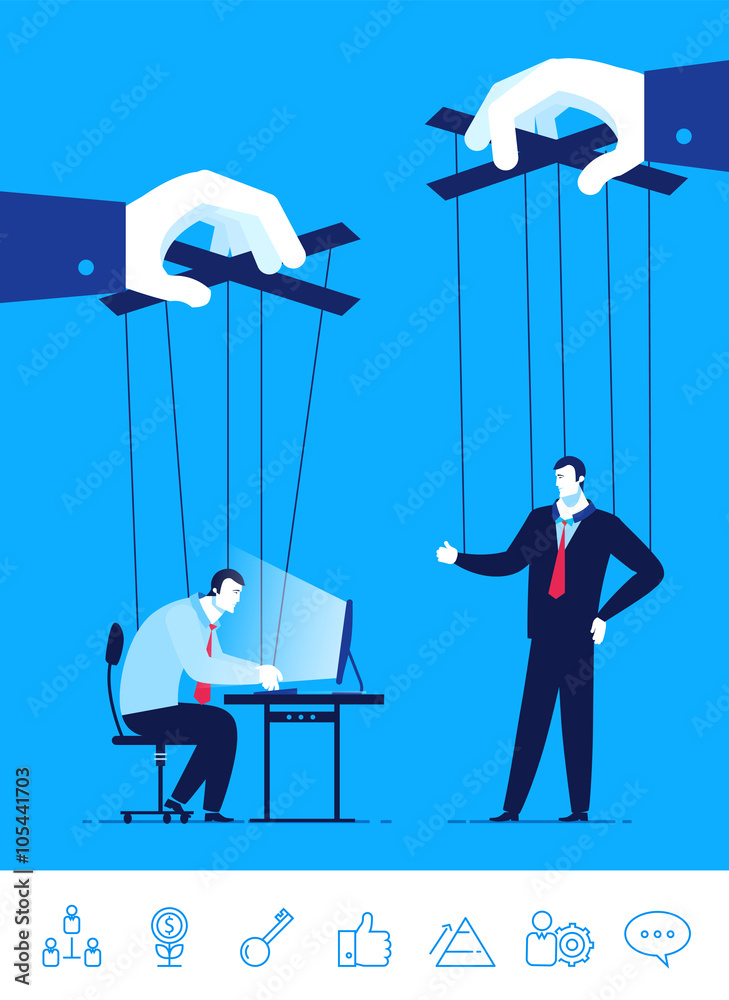 Vector business concept illustration. Businessman and manager a puppet ...