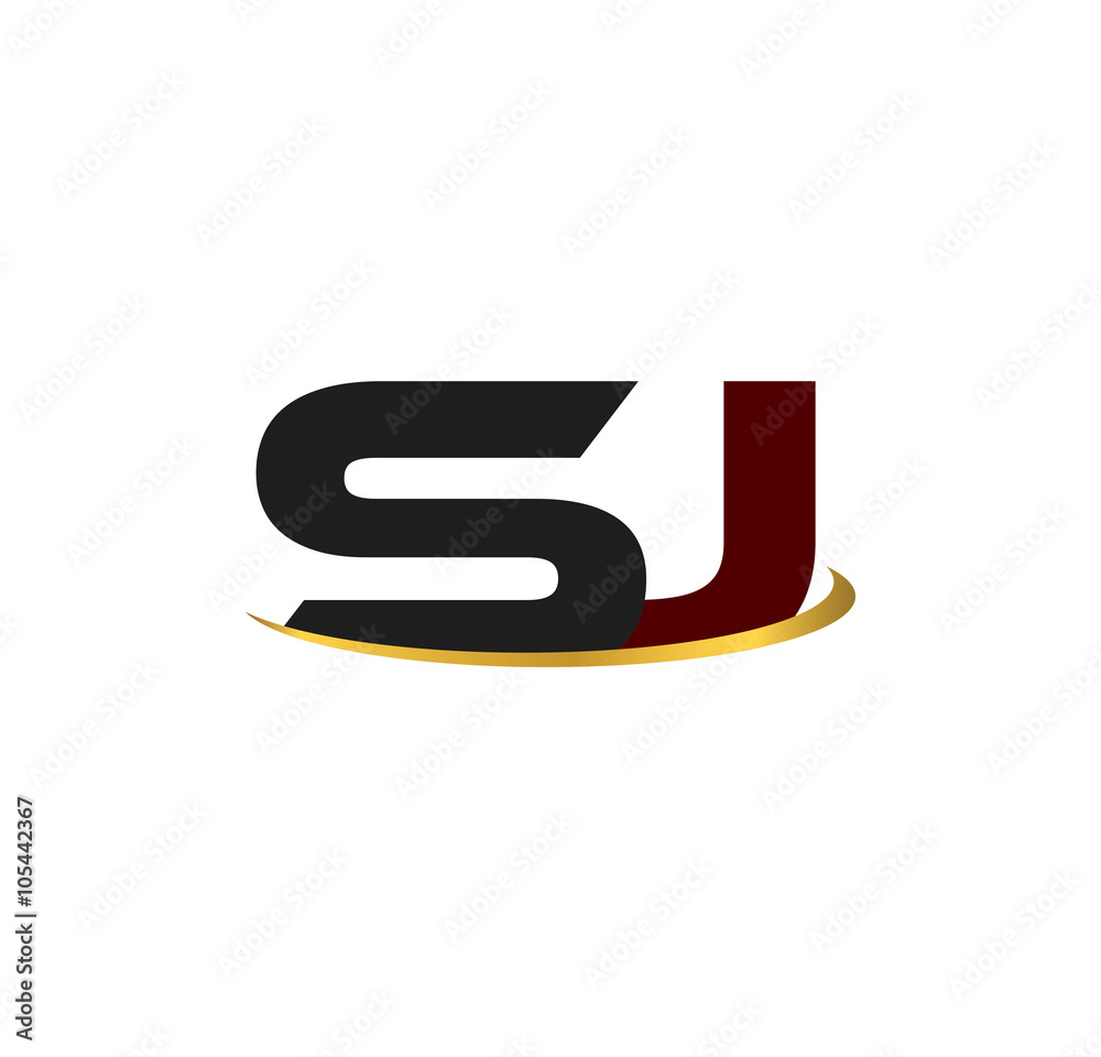 SJ alphabet in grey and red with golden curve Stock Vector | Adobe Stock
