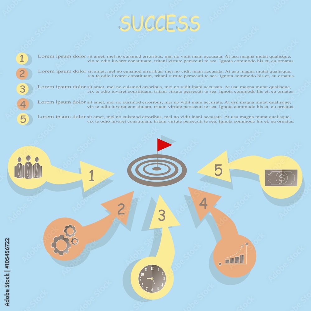 Conceptual motivational banner Success. Red and yellow arrows with a ...