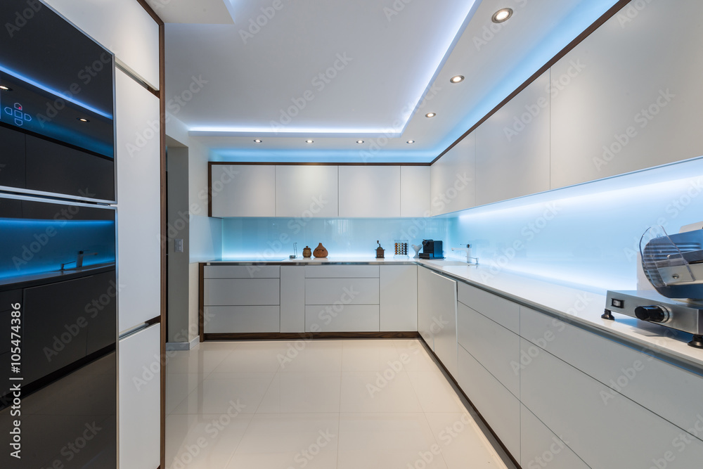 Interior design of modern white kitchen Stock Photo | Adobe Stock