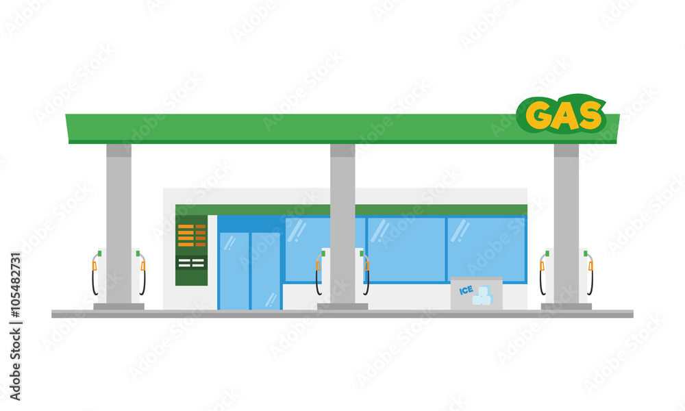 Cute cartoon vector illustration of a gas petrol station Stock Vector ...