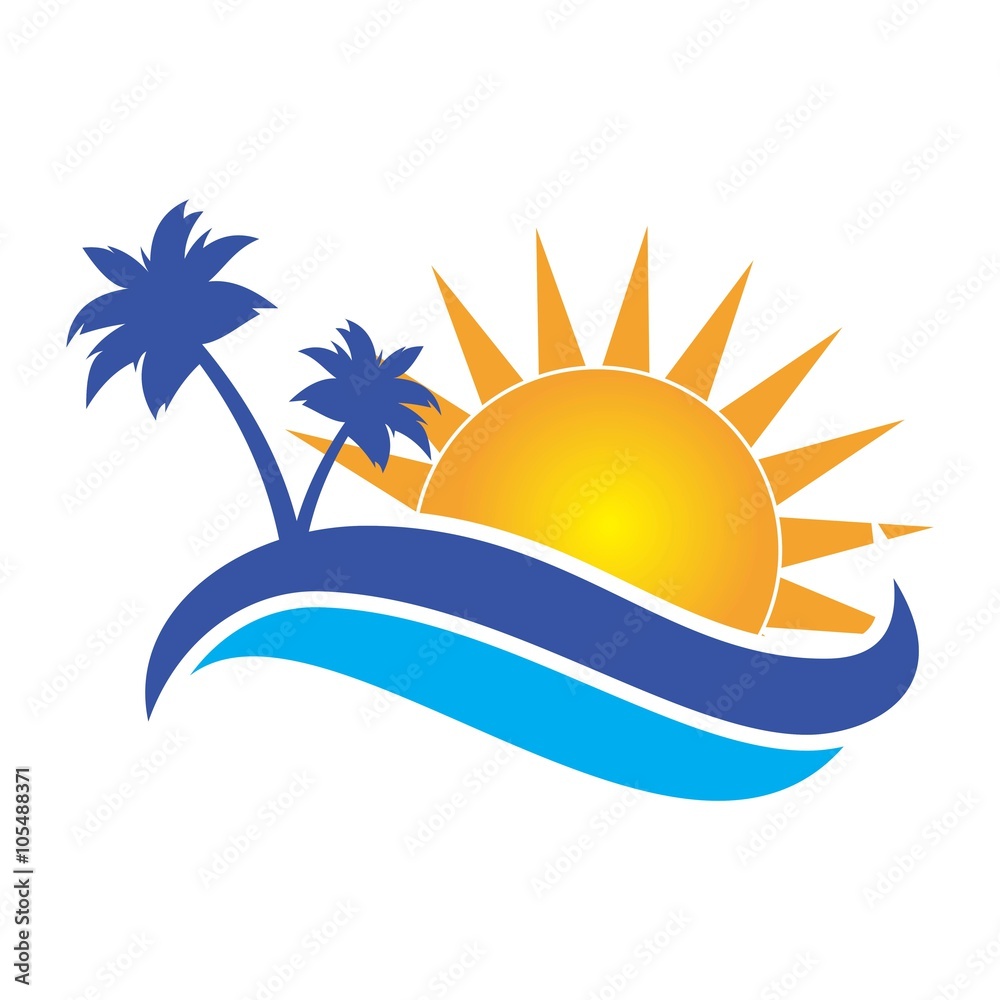 sun palm tree beach logo Stock Vector | Adobe Stock